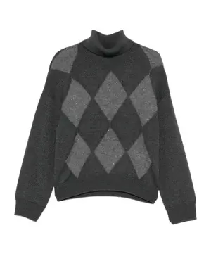 Peserico Argyle-knit Sequin-embellished Sweater - Anthracite