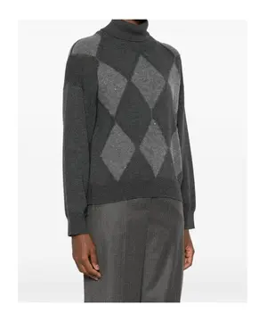 Peserico Argyle-knit Sequin-embellished Sweater - Anthracite