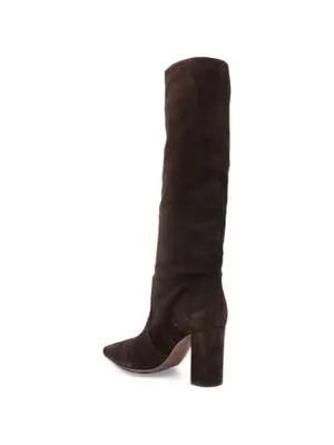 Paris Texas Suede Pointed Toe Block Heel Knee-high Boots - Black