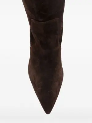 Paris Texas Suede Pointed Toe Block Heel Knee-high Boots - Black