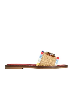 Dolce & Gabbana Flat Straw Slide Sandals With Fringes