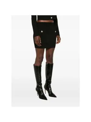 Balmain Button-embellished Knitted Mini Skirt