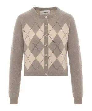 Soft Goat Argyle V-neck Cardigan - Nude