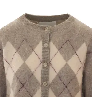 Soft Goat Argyle V-neck Cardigan