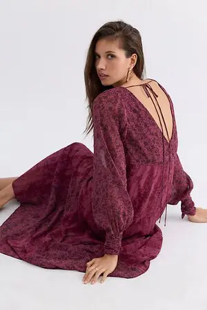 Free People See You Again Printed Midi Dress Raspberry Combo