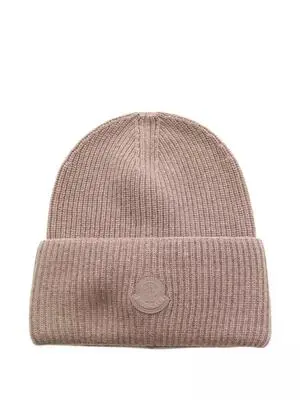 Moncler 2020s Logo Patch Beanie Hat - Grey