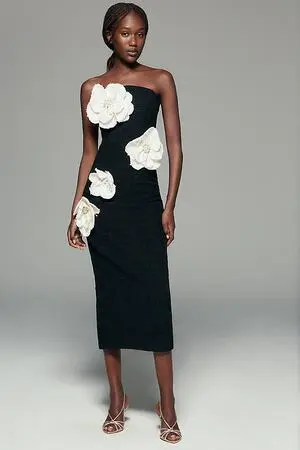 Mac Duggal 3d Floral Strapless Midi Dress