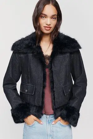 Maeve 100% Cotton Faux Fur Trim Jacket