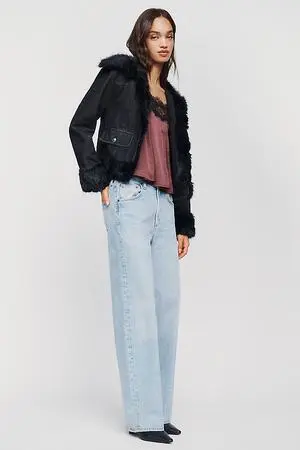 Maeve 100% Cotton Faux Fur Trim Jacket
