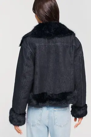 Maeve 100% Cotton Faux Fur Trim Jacket