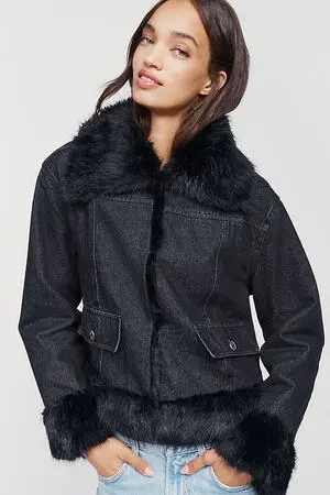Maeve 100% Cotton Faux Fur Trim Jacket
