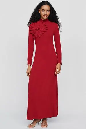 Farm Rio Floral Appliqué Mock Neck Maxi Dress