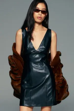 Maeve Faux Leather Scoop Neck Mi Dress