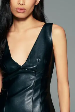 Maeve Faux Leather Scoop Neck Mi Dress
