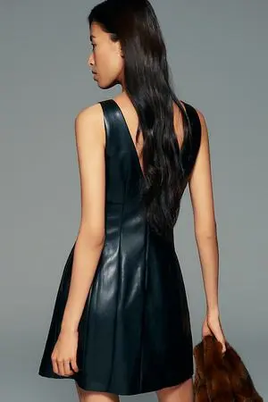 Maeve Faux Leather Scoop Neck Mi Dress