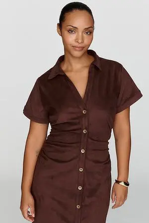 PILCRO Greer Faux Suede Midi Shirtdress