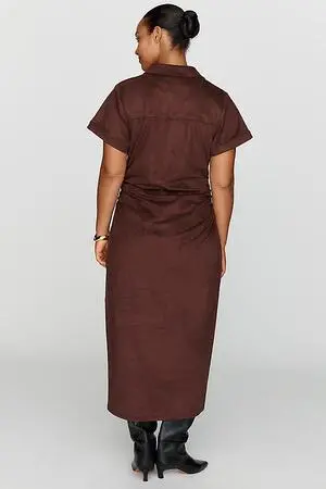 PILCRO Greer Faux Suede Midi Shirtdress