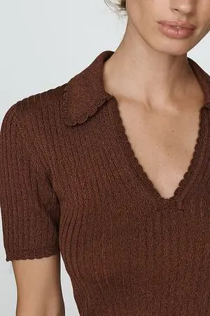 Paige Una Cotton Blend Ribbed V-neck Top