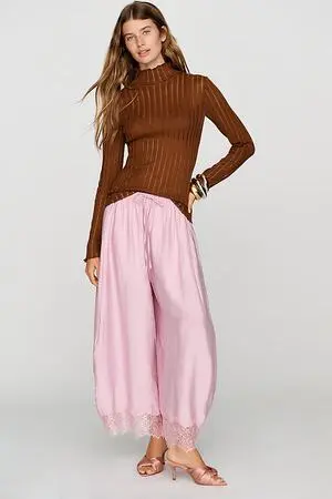 PILCRO Lurex Ribbed Turtleneck Top - Brown