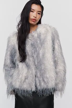 Anthropologie Shaggy Faux Fur Jacket - Light Grey