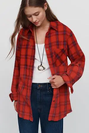 RAISONNEL Flannel Overd Buttondown Shirt - Red