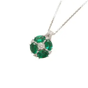 JUVETTI  Pristi White Gold Pendant Necklace With Emeralds & Diamonds - Green/white