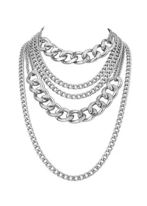 MAXJENNY Layered Chain Necklace - Silver