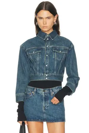 Wardrobe.NYC Denim Crop Jacket In Blue - Indigo