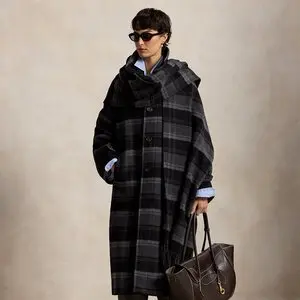 Ralph Lauren Plaid Wool Scarf-collar Coat - Grey Multi