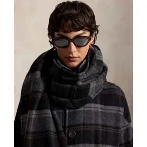Ralph Lauren Plaid Wool Scarf-collar Coat
