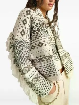 Momoni Sira Jacquard-knit Fringed Cardigan