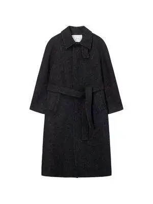 DUNST Check-pattern Belted Coat - Grey