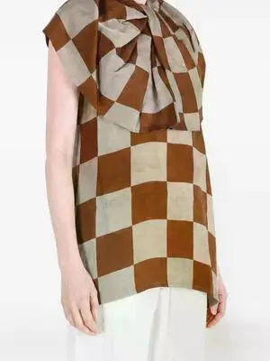 UMA WANG Check-print Oversized-bow Top