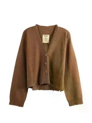 UMA WANG Distressed V-neck Cardigan - Brown