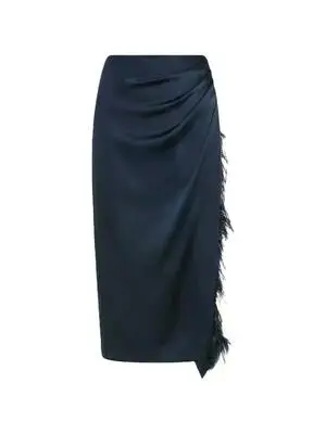 Marella Feather-trim Draped Midi Skirt