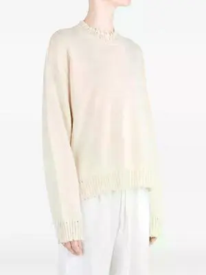 UMA WANG Distressed-effect Ribbed-trim Sweater - Neutrals