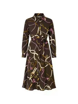 Marella Belted Chain-print Shirt Dress - Brown