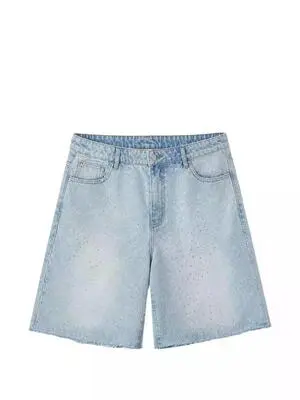 HAPPY MEMORIES DON'T DIE Rhinestone-embellished Denim Shorts - Blue