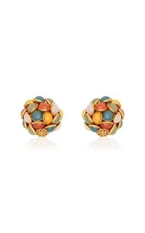 Oscar De La Renta Cabochon Cluster Button Earrings - Multi