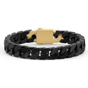 TRITON Ceramic Cuban Link Bracelet With 18k Yellow Gold Over Sterling Silver Clasp - Black