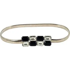 MADISON BEVERLY HILLS Vintage 1970s Tone Stretch Belt With Rhinestone Buckle - Silver