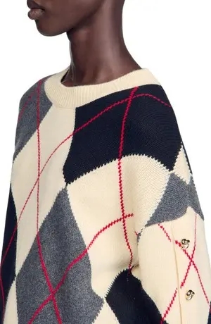 Sandro Wool Argyle Knit Sweater