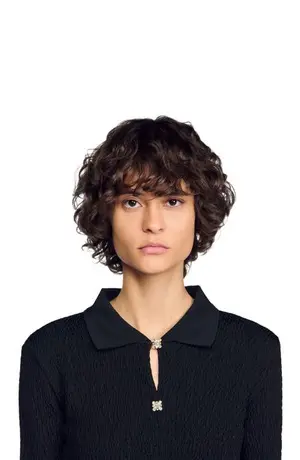Sandro Smocked T-shirt With Jewel Buttons