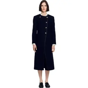 Sandro Tweed Coat With Jewel Buttons - Black