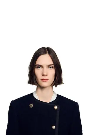 Sandro Tweed Coat With Jewel Buttons