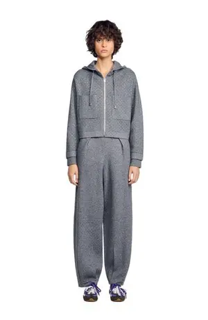 Sandro Hooded Rhinestone Cardigan - Grey