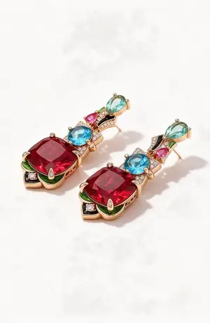 MODENAIRE Gold Tone Crystal Geometric Statement Drop Earrings