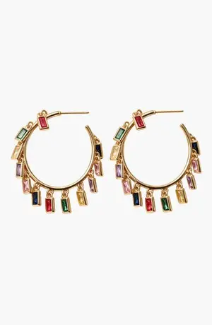 MODENAIRE Baguette Crystal Dangle Hoop Statement Earrings - Multicolor