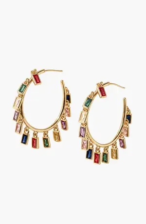 MODENAIRE Baguette Crystal Dangle Hoop Statement Earrings