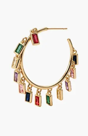 MODENAIRE Baguette Crystal Dangle Hoop Statement Earrings